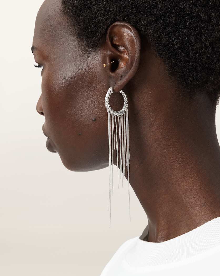 Nia Drop Chain Hoop Earrings WARM SILVER | ALLSAINTS US
